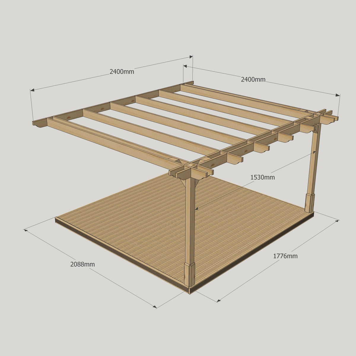 Wall Mounted Double Premium Pergola with Decking - Light Green - 2.4m ...